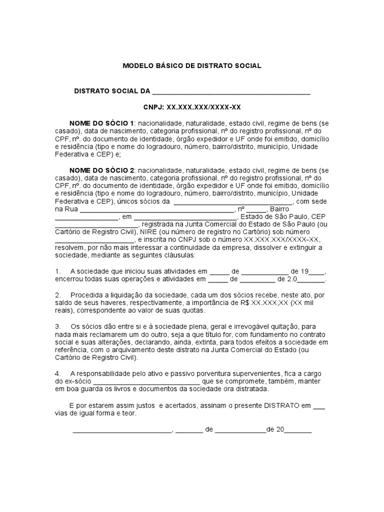 Modelo Distrato Social ( contrato social)