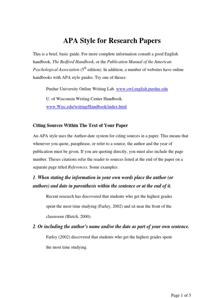 APA Style For Research Papers | PDF | Apa Style | Citation