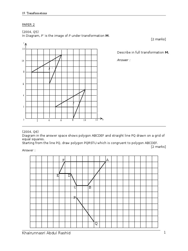 Transformations P2 Pdf Cartesian Coordinate System Euclidean Geometry