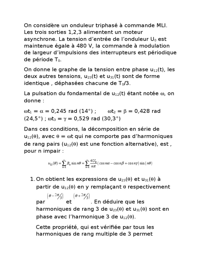 On Considère Un Onduleur Triphasé À Commande MLI | PDF | Condensateur ...