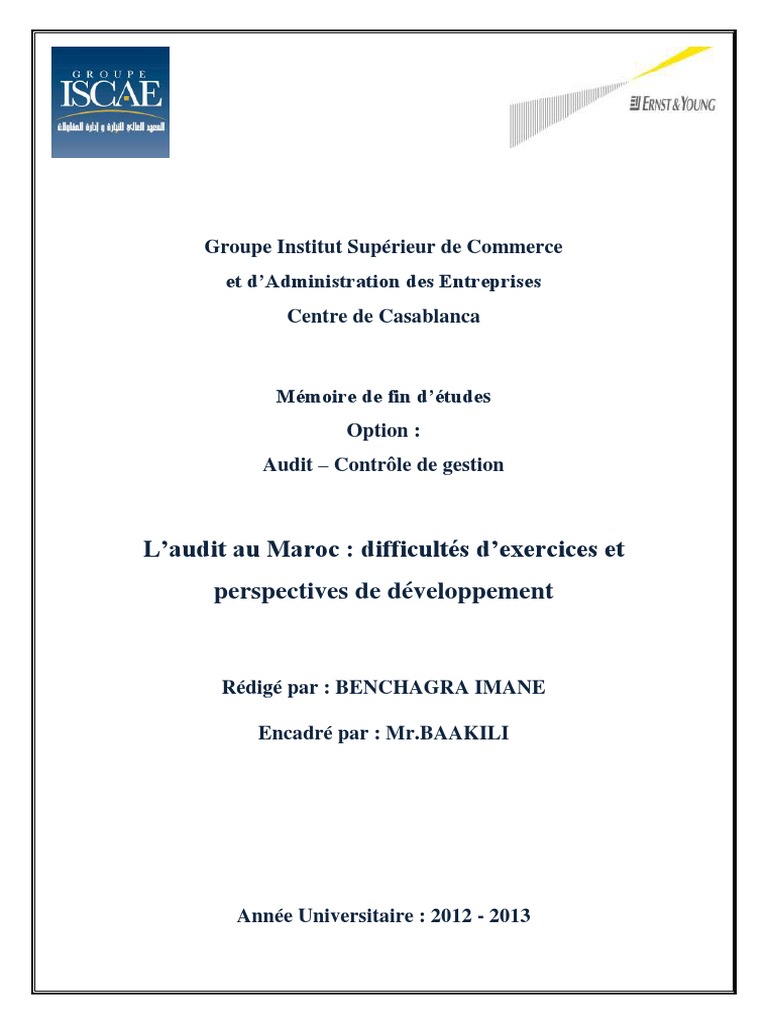 L - Audit Au Maroc Difficultés D - Exercices Et Perspectives de Développement - Aspects ...