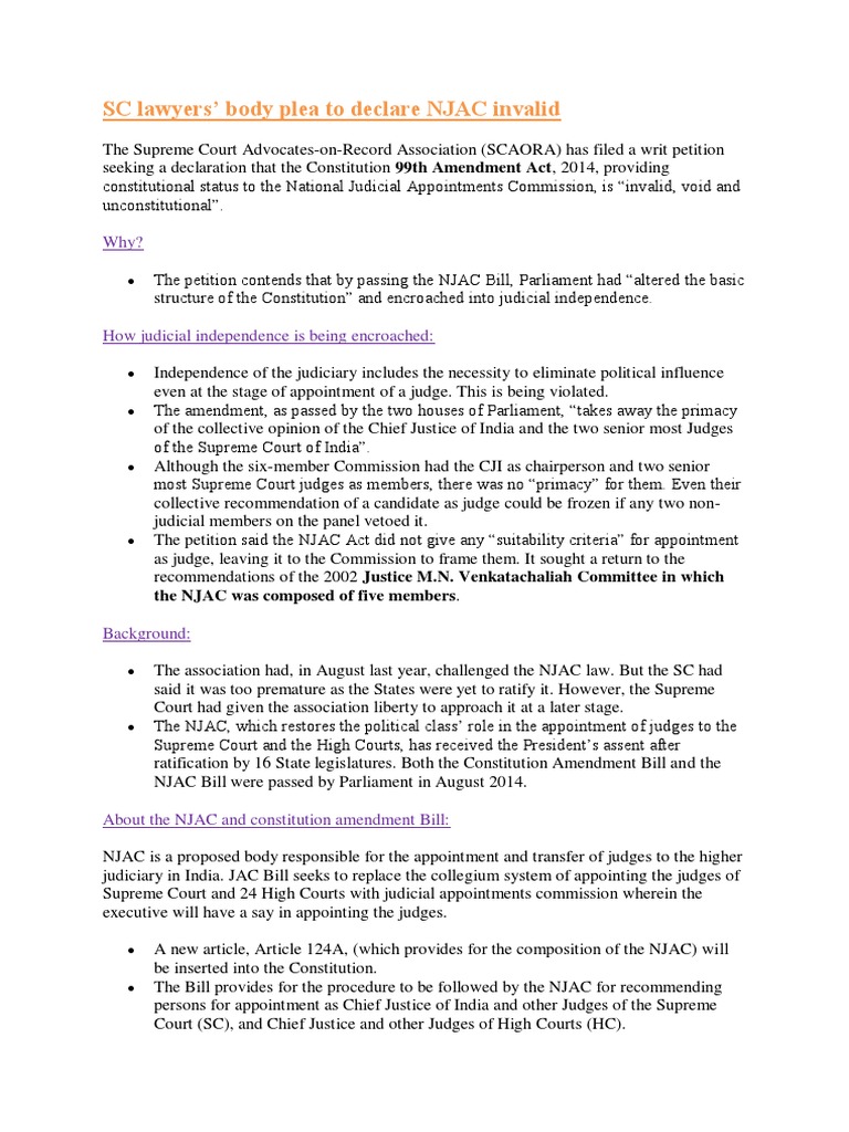 NJAC | PDF | Supreme Court Of India | Judiciaries