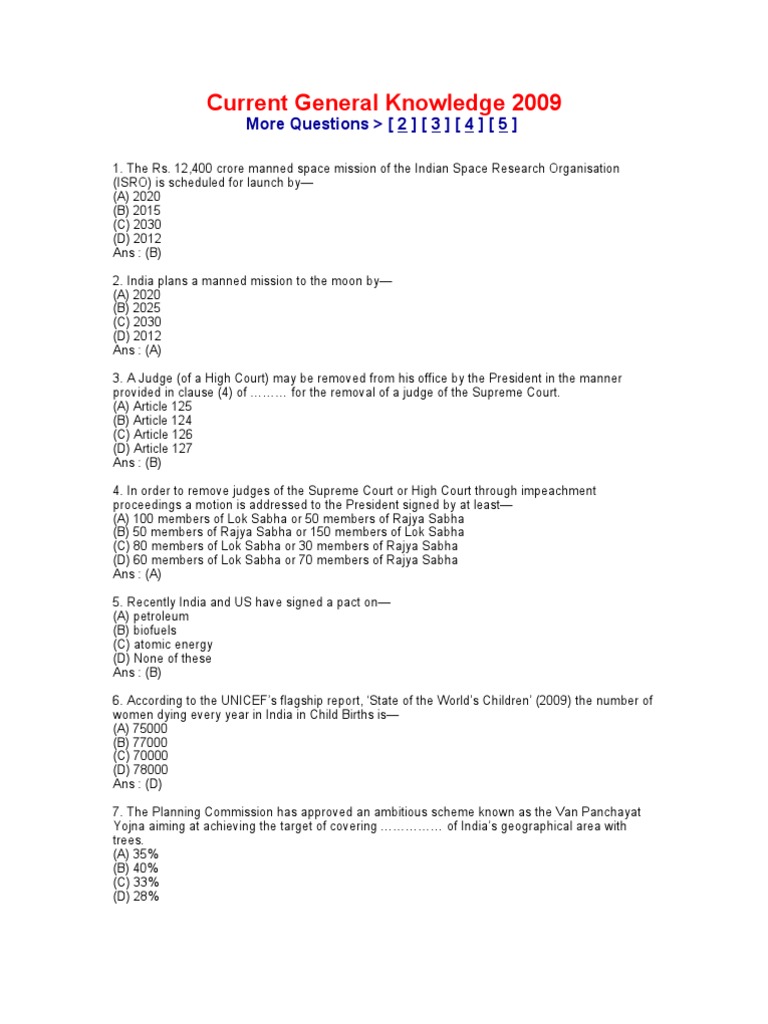 Current General Knowledge 2009 | PDF | Business