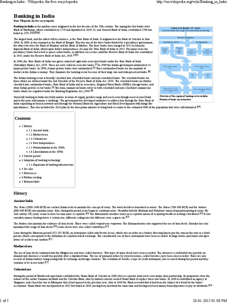 Banking in India - Wikipedia, The Free Encyclopedia | PDF | Banking | Banks