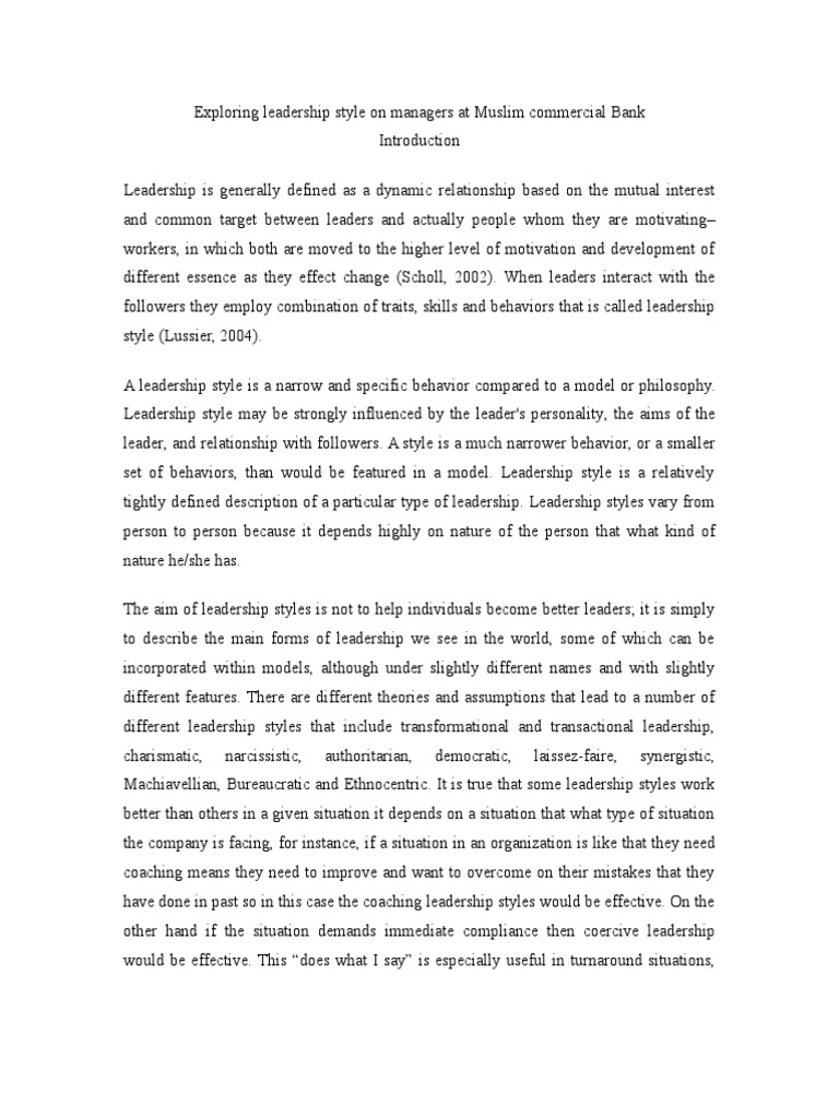 Exploring Leadership Style at Muslim Commercial Bank | PDF | Systems ...