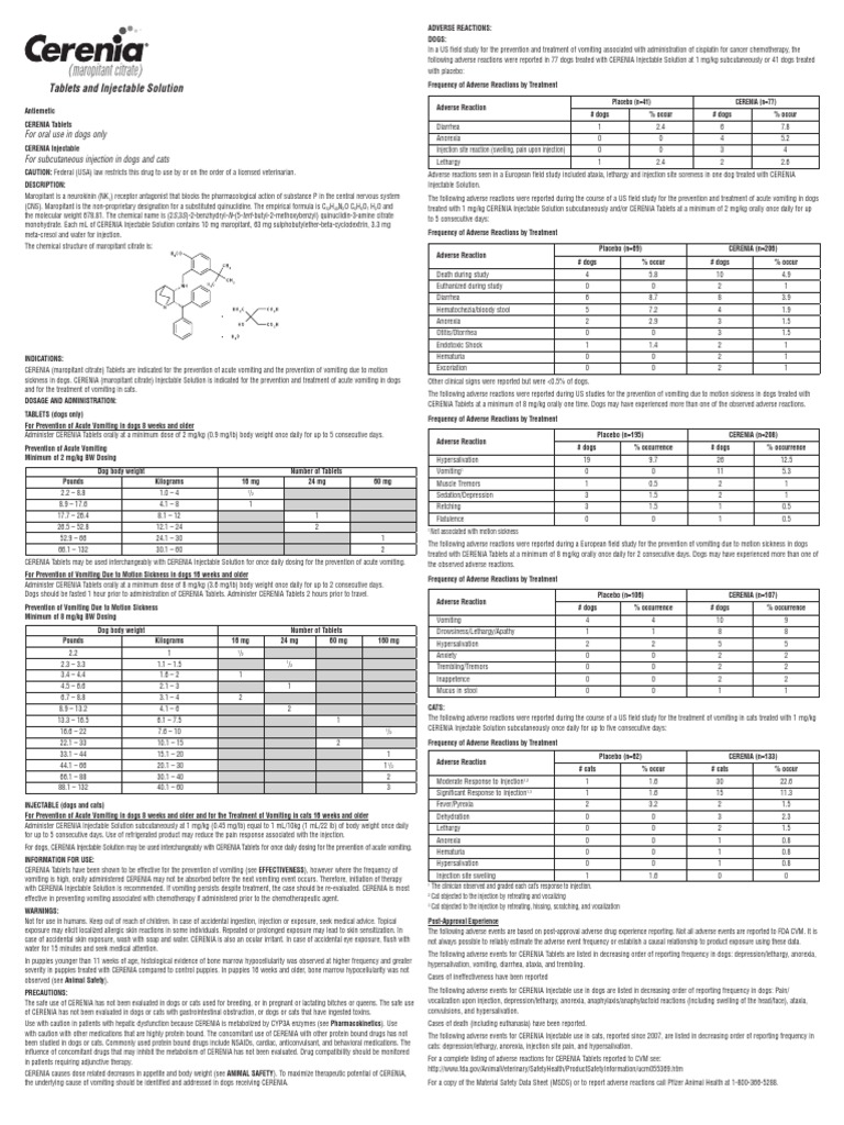 Cerenia Combo PI May2012 | PDF | Bioavailability | Vomiting
