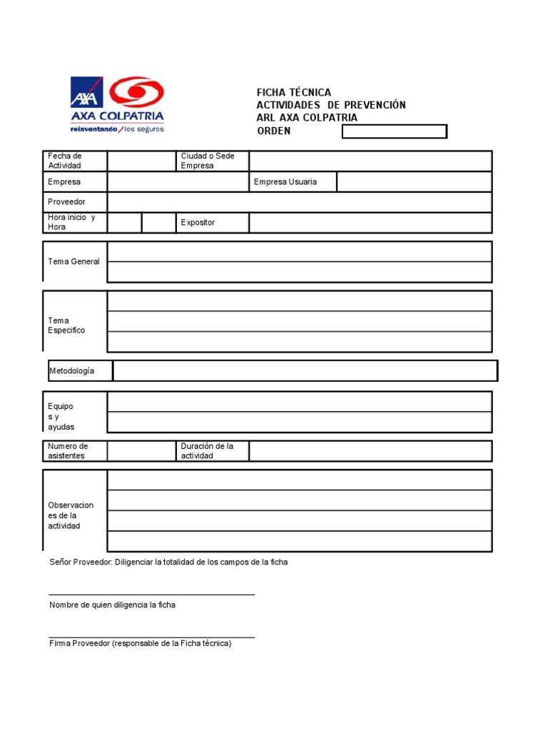 Ficha Tecnica Arl Axa Colpatria Ficha Tecnica Arl Axa Colpatria