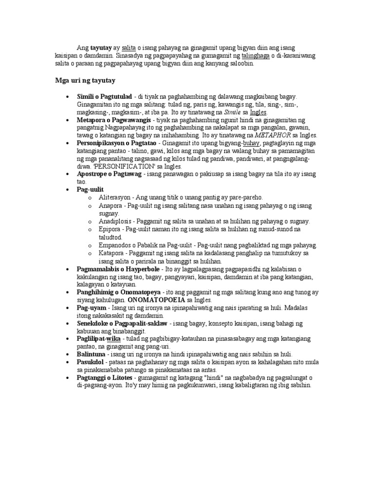 Ang Tayutay Ay Salita o Isang Pahayag | PDF