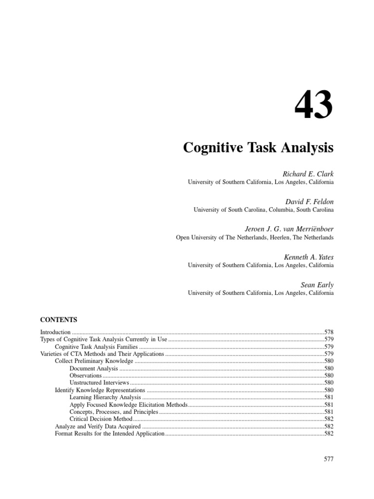 Clark Et Al 2006 Cognitive Task Analysis | PDF | Expert | Intelligence Analysis