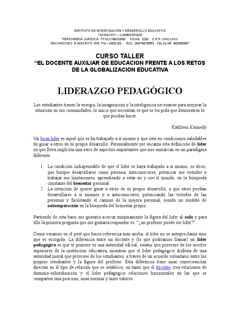 Liderazgo Pedagogico | PDF | Liderazgo | Maestros