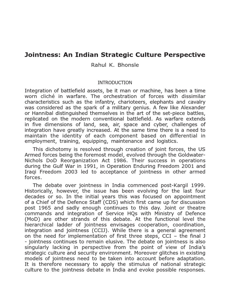 Indian Strategic Culture and Jointness | PDF | Military | Military Doctrine
