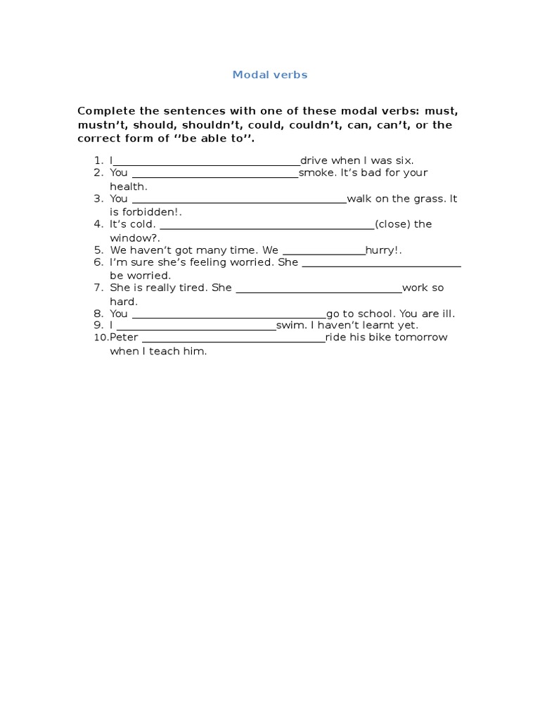 Modal Verbs Exercise Worksheet | PDF | Self-Improvement
