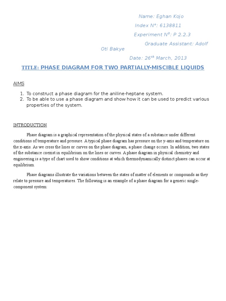 Phase Diagram For Two Partially-Miscible Liquids | PDF | Phase Diagram | Phase (Matter)