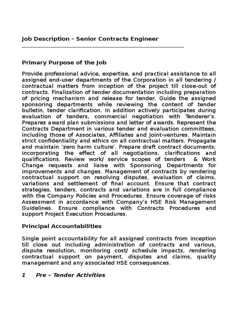 Job Description - SR Contract Engineer | PDF | Risk Management | Evaluation