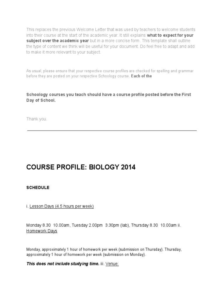 Biology Course Welcome Letter Template | PDF | Genetics | Cellular ...