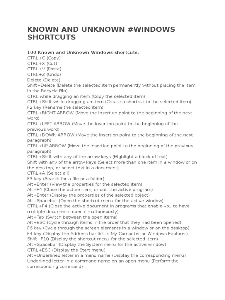 Known and Unknown #Windows Shortcuts | PDF | Computer Keyboard | System ...