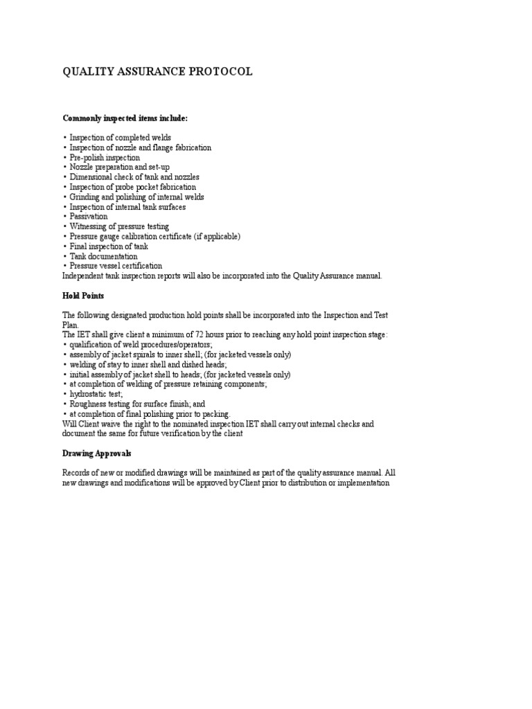 Quality Assurance Protocol for Tank Inspections | PDF