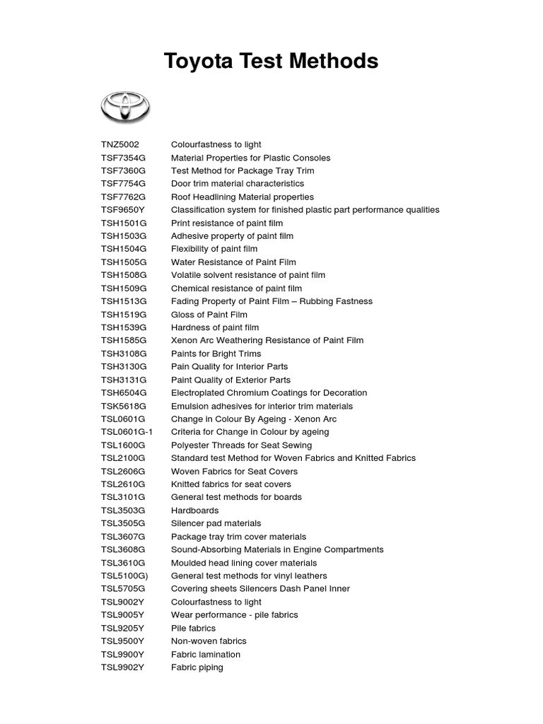 Toyota Test Methods | PDF