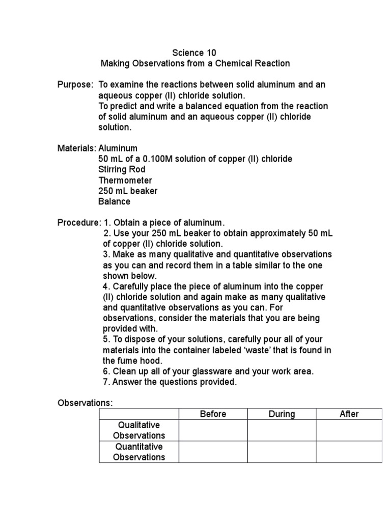 5 Al and Cucl2 Lab | PDF