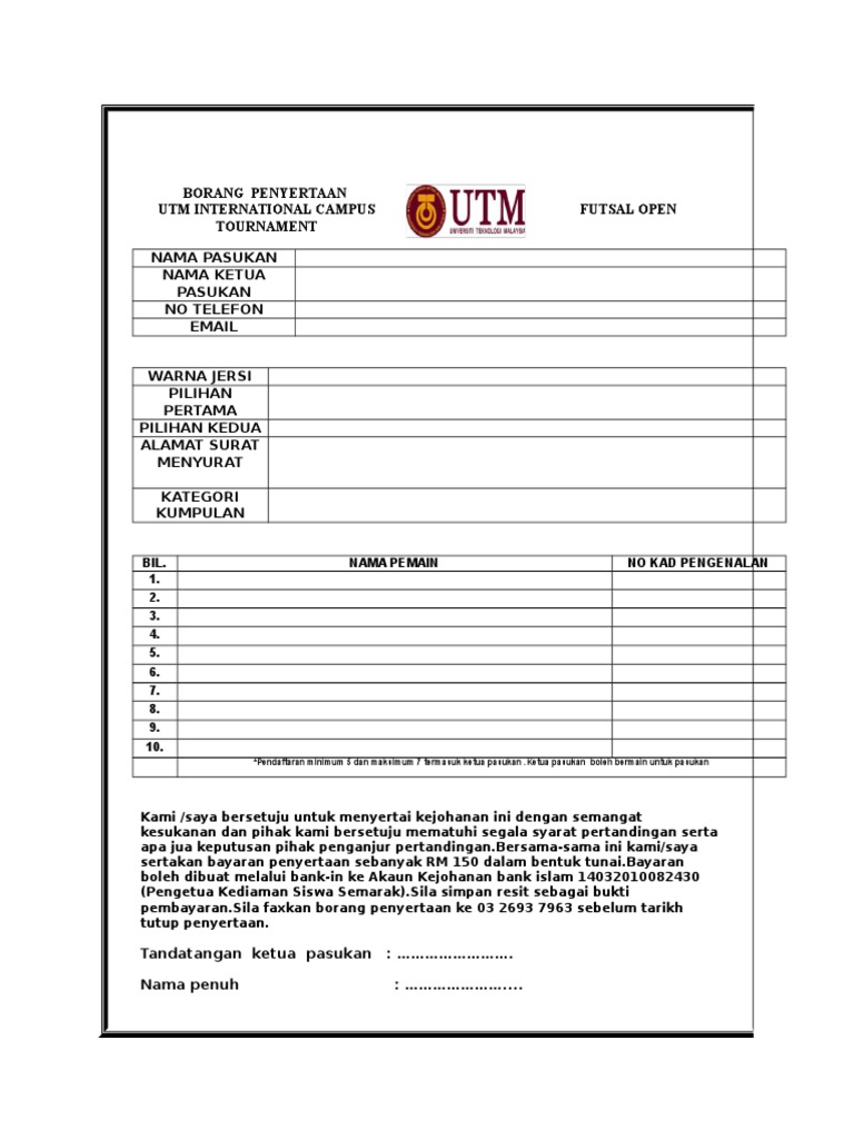 Borang Penyertaan Futsal | PDF