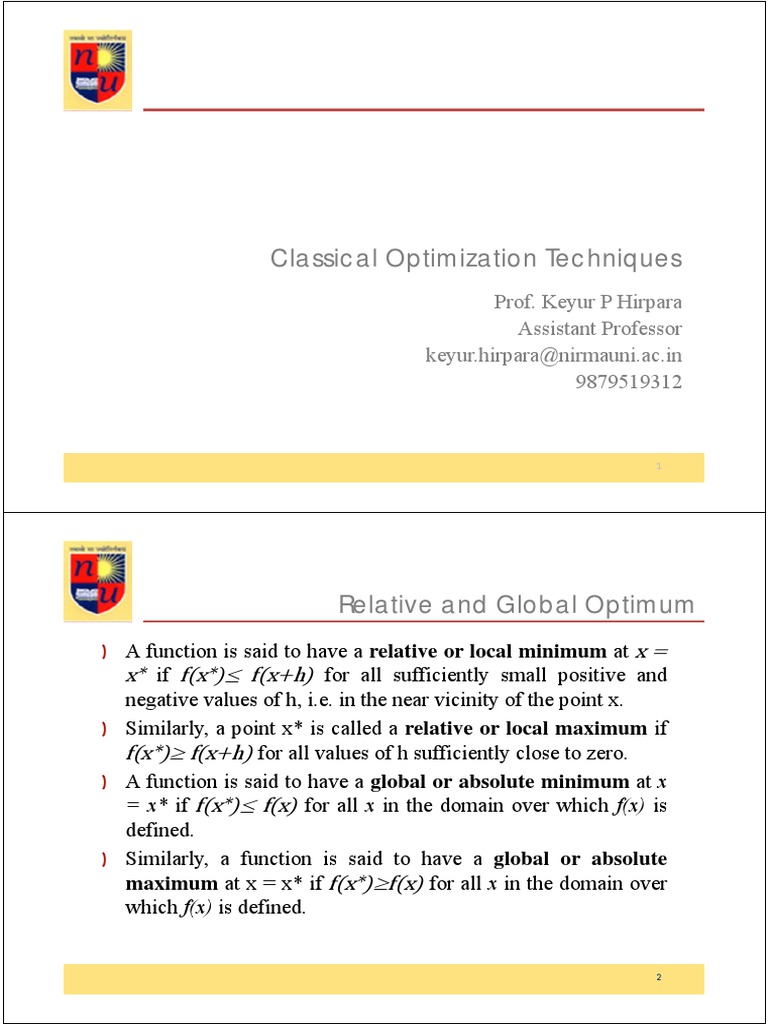 Classical Optimization Guide | PDF | Maxima And Minima | Mathematical Optimization
