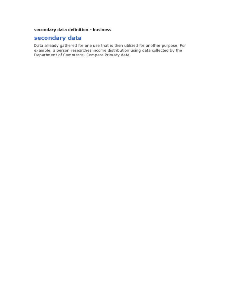 Secondary Data Definition - Business | PDF