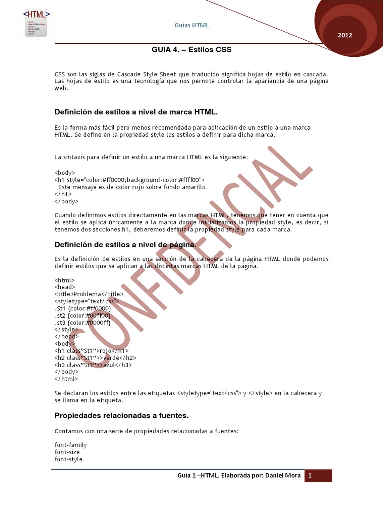 Guia 4 Estilos CSS | PDF | Hojas de estilo en cascada | HTML