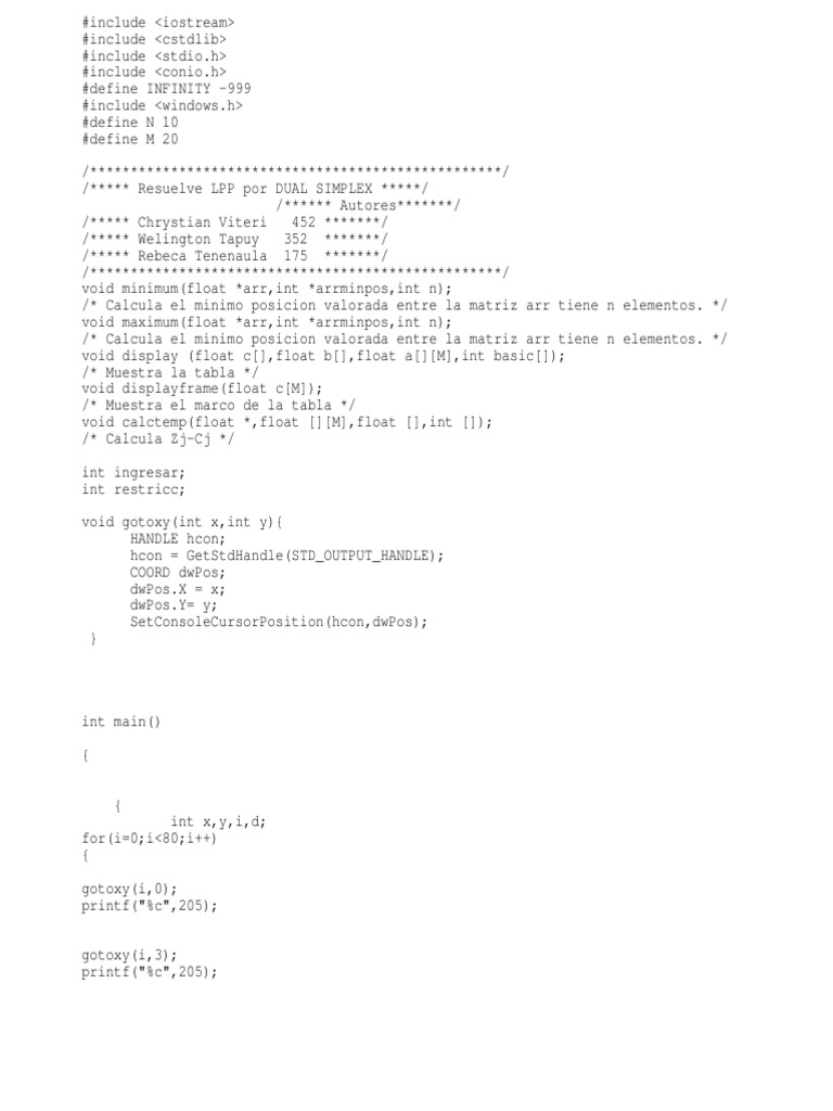 Código para Resolver LPP con Dual Simplex | PDF | Programación de computadoras | Software