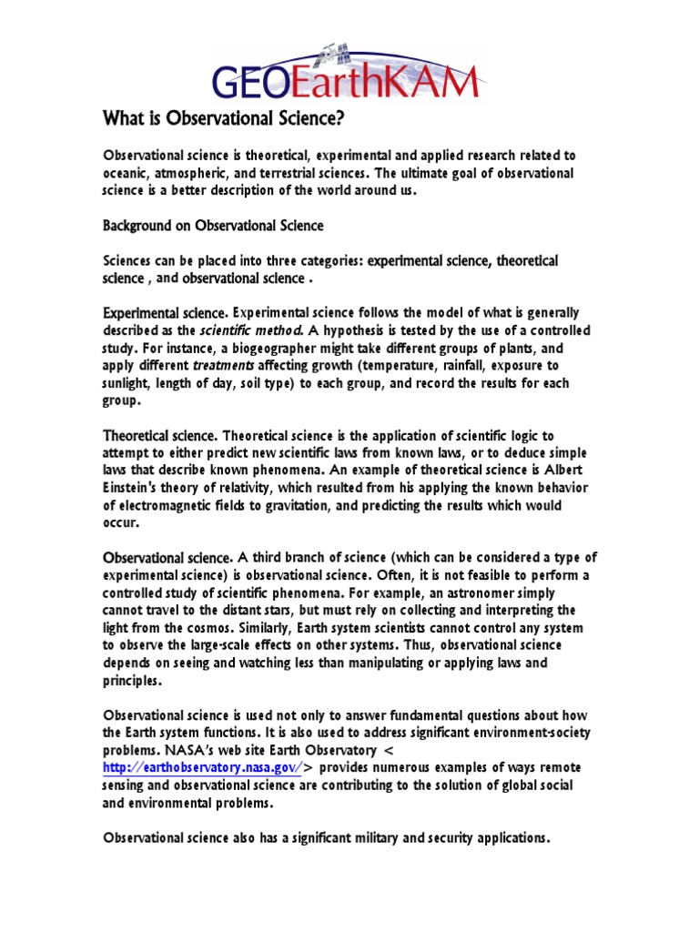 What Is Observational Science? | PDF | Experiment | Theory