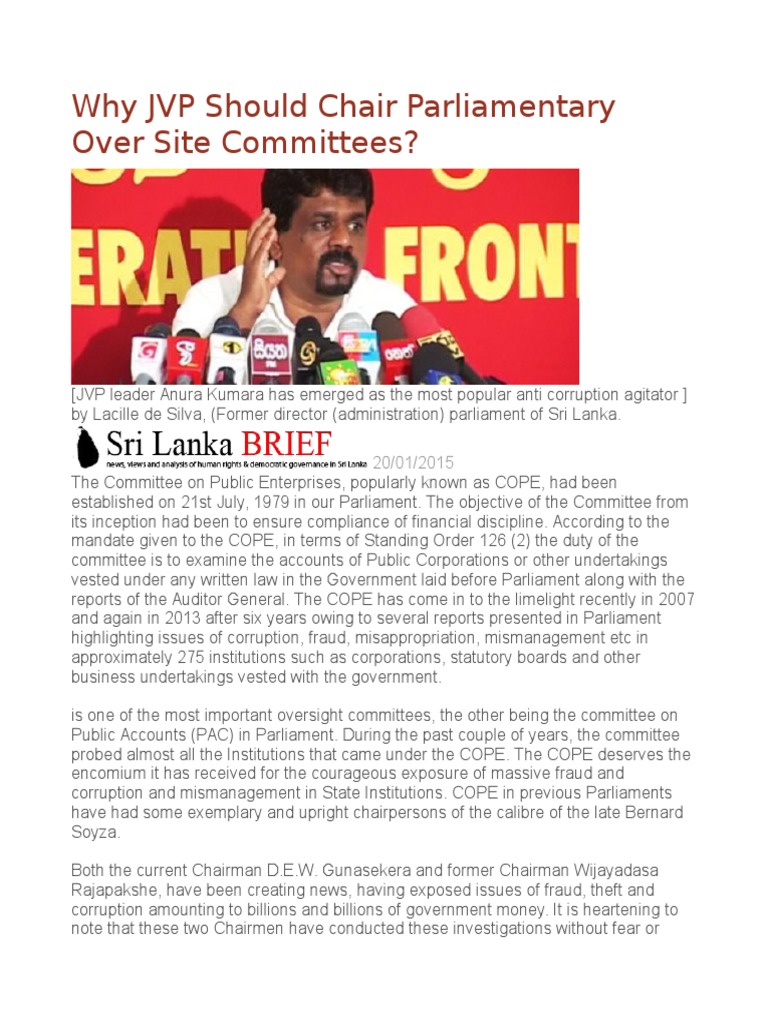 JVP's Role in Strengthening COPE Oversight | PDF | Separation Of Powers ...