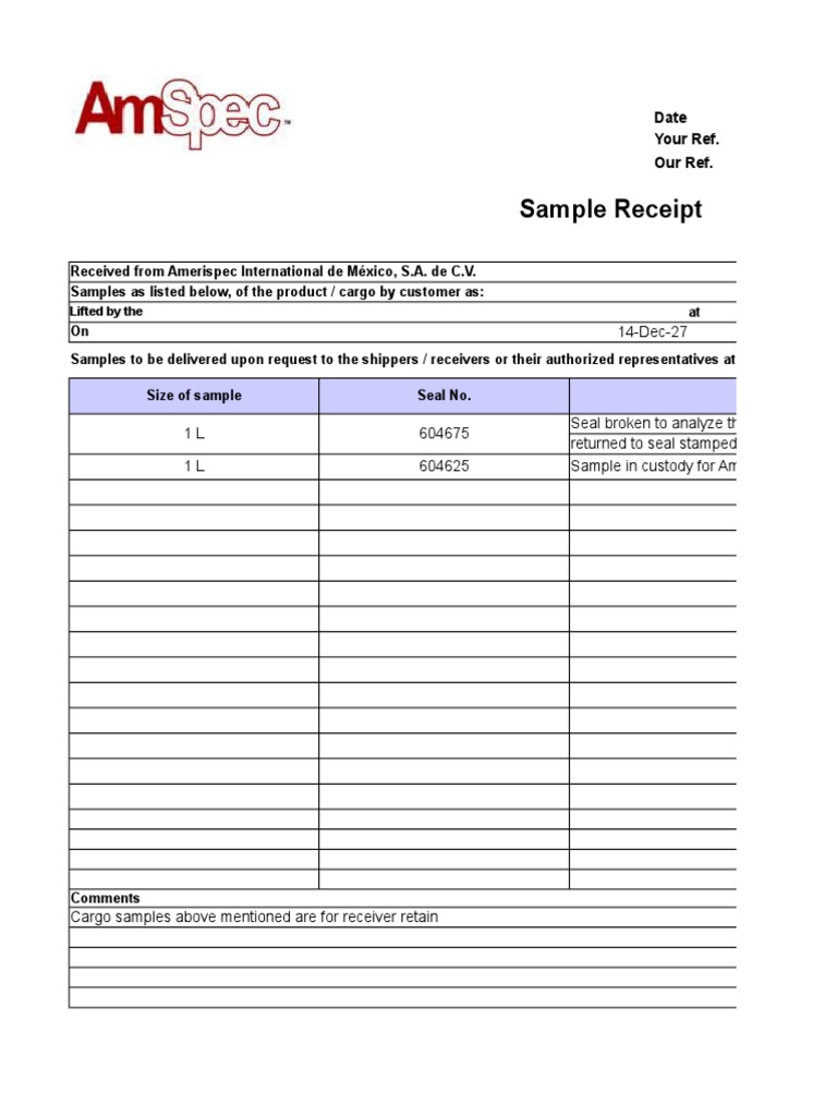 Cargo Sample Receipt for Analysis | PDF | Law | Home & Garden