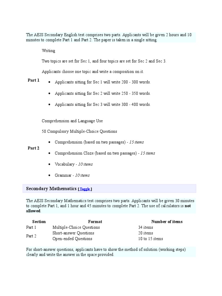 The AEIS Secondary English Test Comprises Two Parts | PDF