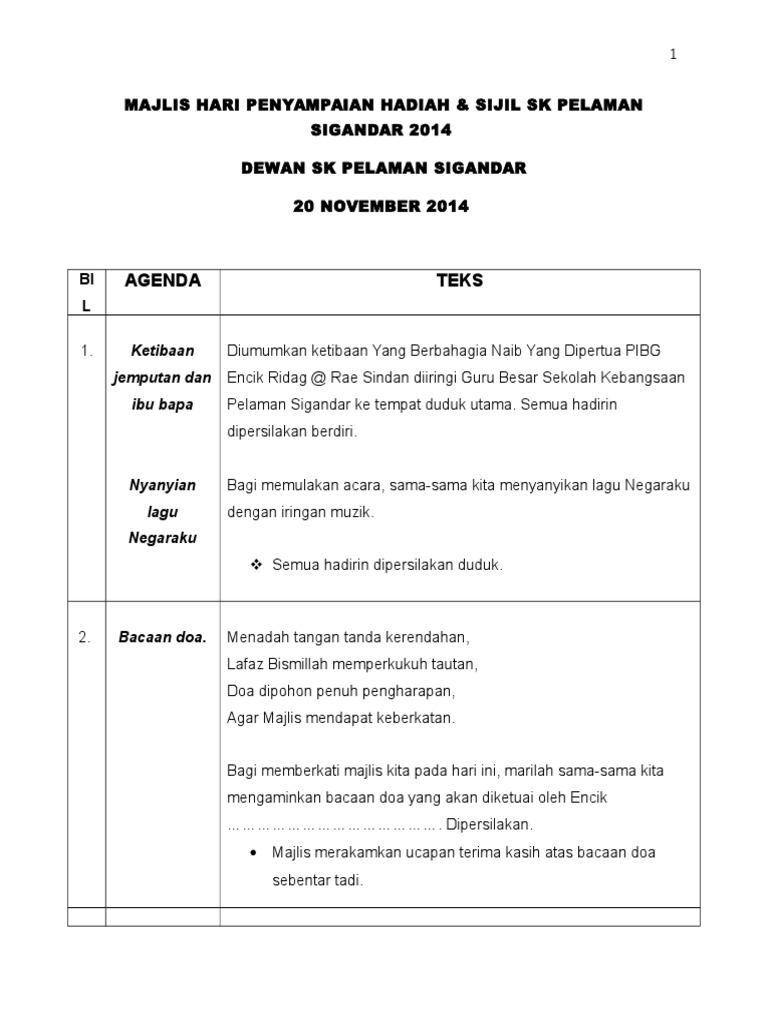 Skrip Majlis Penyampaian Hadiah & Sijil | PDF