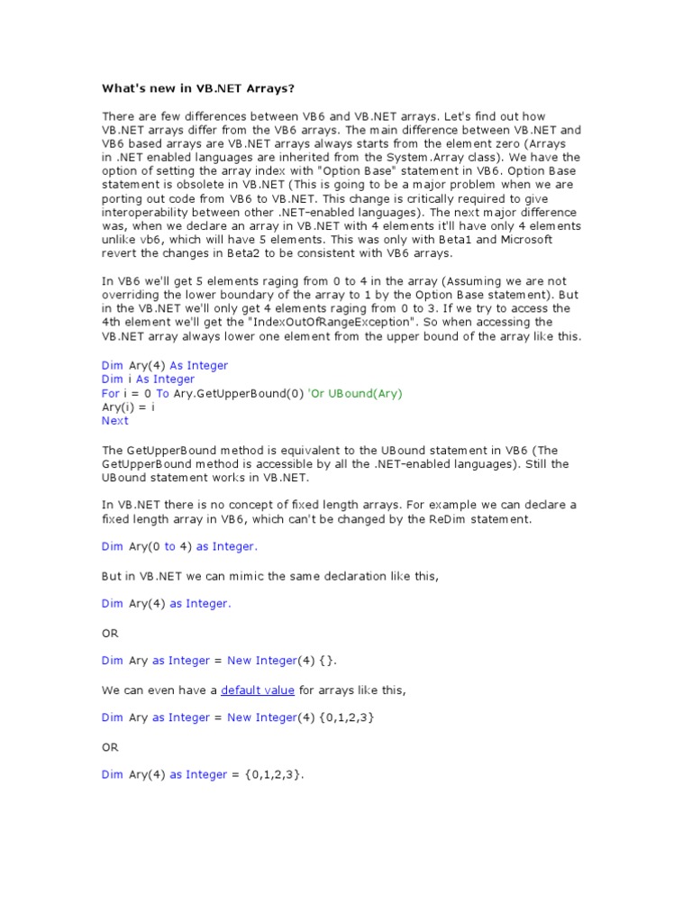 What's New in VB - Net Arrays? There Are | PDF | Array Data Type | Array Data Structure