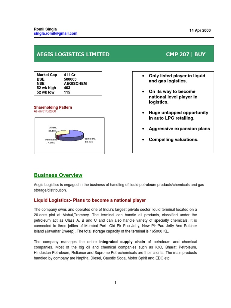 RS Aegis Logistics | PDF | Liquefied Petroleum Gas | Logistics