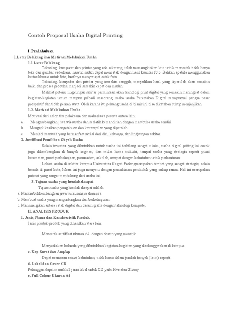 Contoh Proposal Usaha Digital Printing | PDF
