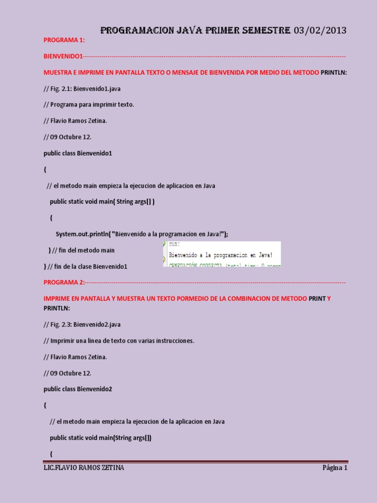 Programacion en Java Primer Semestre | PDF | Java (lenguaje de ...