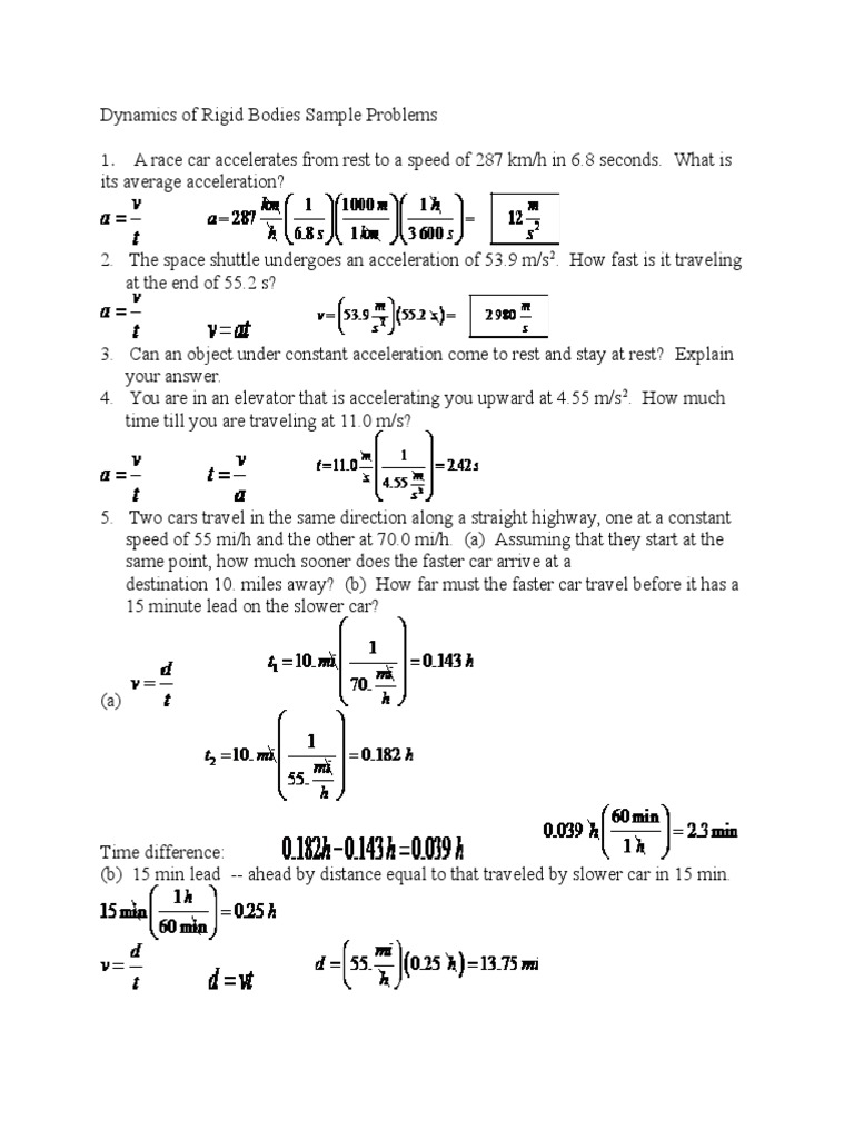 Dynamics of Rigid Bodies Sample Problems | PDF | Speed | Acceleration
