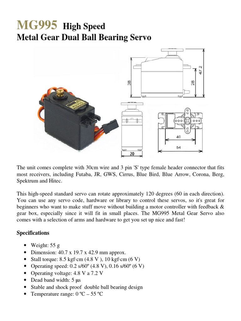 MG995 Servo Motor: Pinout, Interfacing With Arduino,, 58% OFF