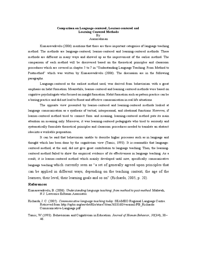 Comparison On Language-Centered, Learner-Centered and Learning Centered Methods | PDF | Language ...