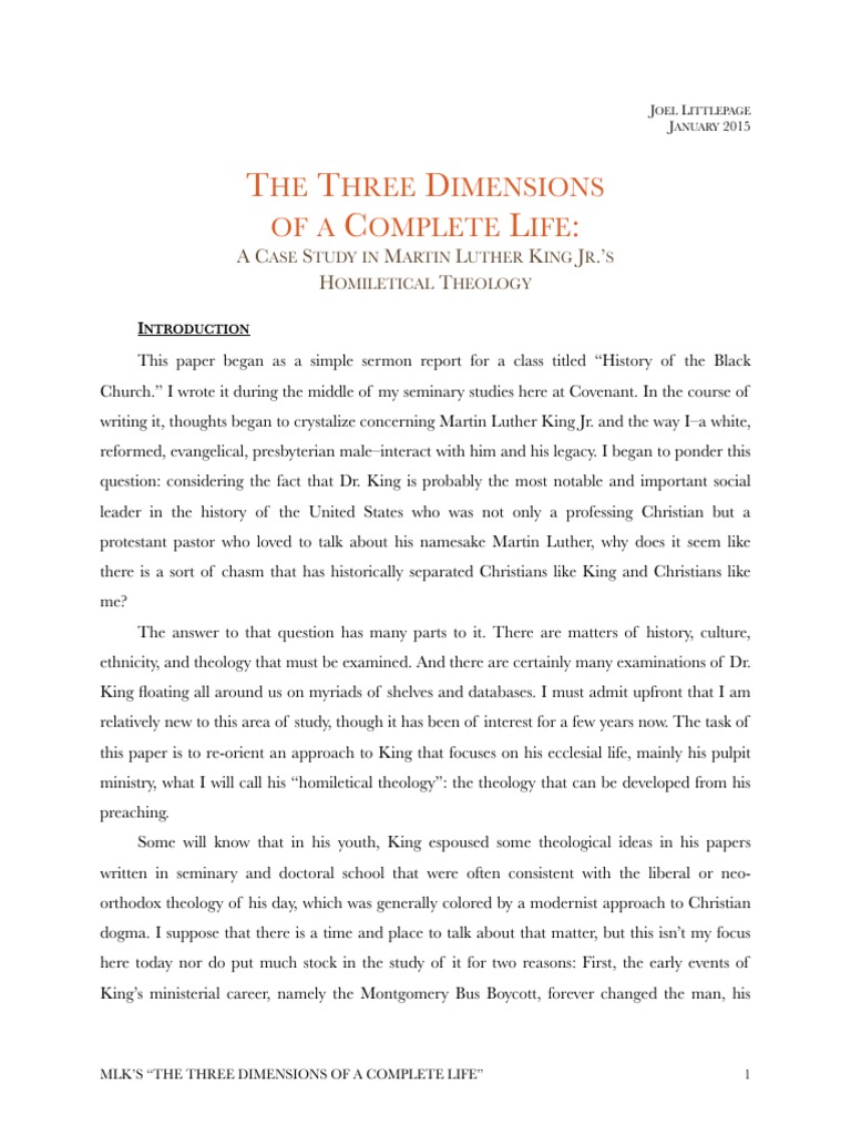 Three Dimensions of A Complete Life: A Case Study in Martin Luther King ...