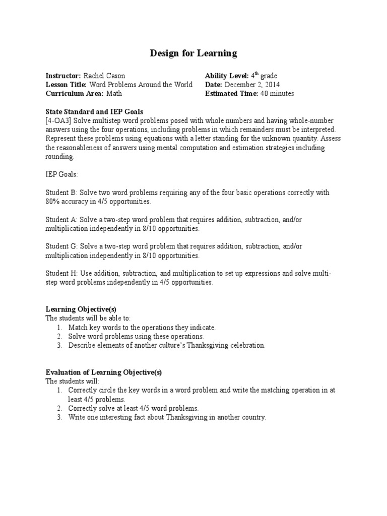 4th Grade Math: Global Word Problems | PDF | Educational Assessment ...