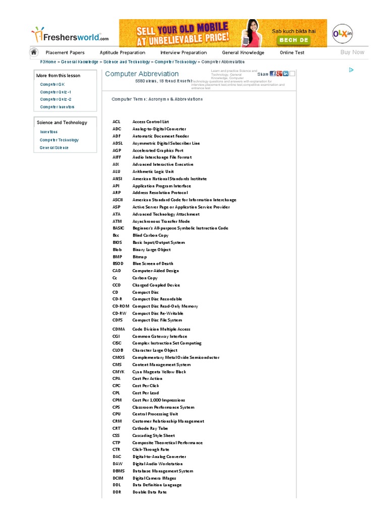 Computer Abbreviations: An Extensive List of Common Computer Acronyms ...