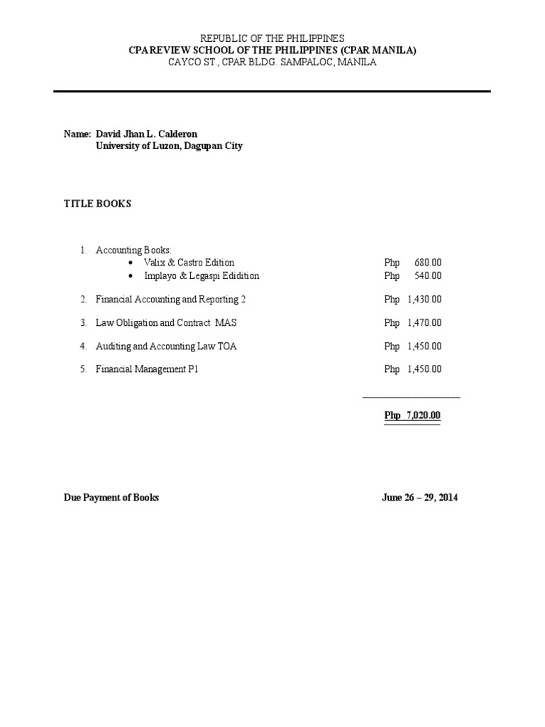 Cpa Review School of The Philippines (Cpar Manila) | PDF