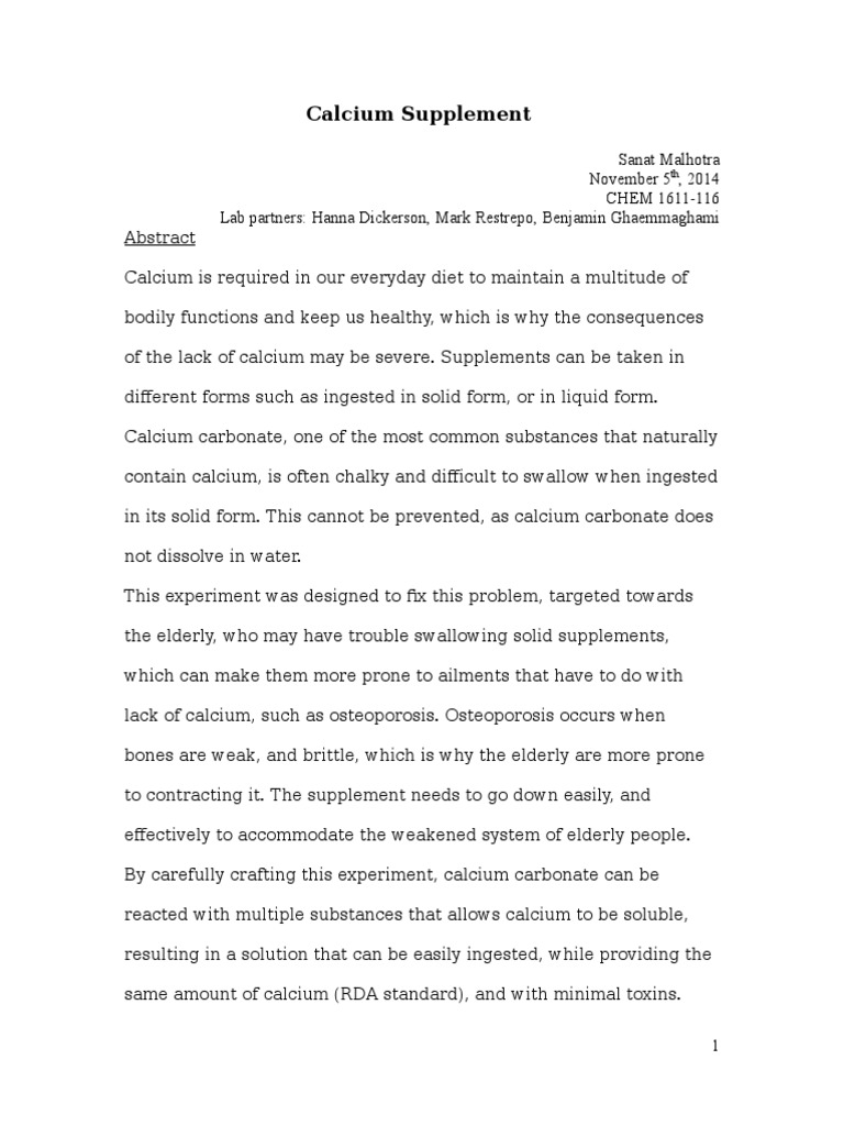 Calcium Supplement Lab Writeup | PDF | Ph | Calcium