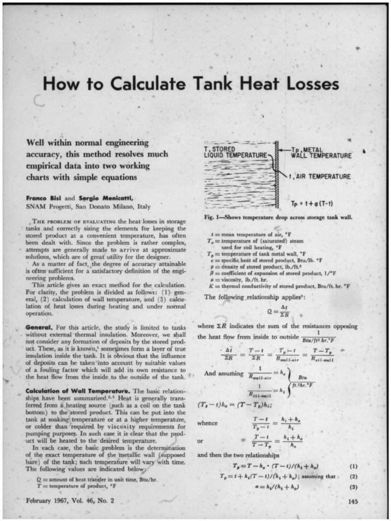How To Calculate Tank Heat Losses | PDF
