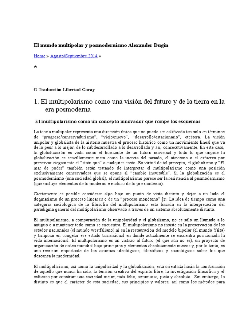 El Mundo Multipolar y Posmodernismo Alexander Dugin | PDF ...