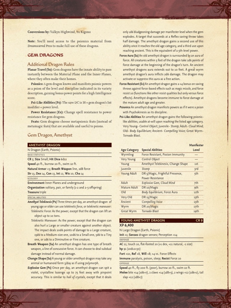 Amethyst Dragons in 5E and Pathfinder | PDF | Tsr (Company) Games ...