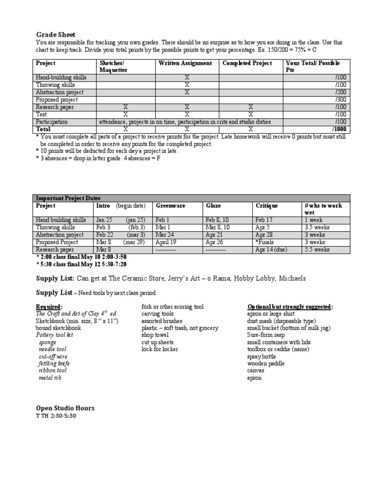 Grade Tracking and Project Guidelines | PDF | Handicrafts | Crafts
