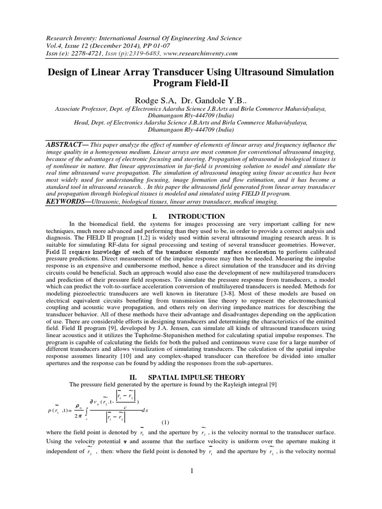Design of Linear Array Transducer Using Ultrasound Simulation Program ...